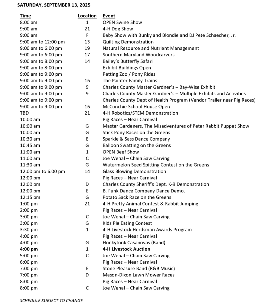 Entertainment Schedule – THE CHARLES COUNTY FAIR